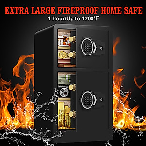 6.1 Cu ft Extra Large Home Safe Fireproof Waterproof, Anti-Theft Digital Home Security Safe Box With Hidden Compartment, Double Safes, Separate Lock Box and Led Light（31.1" x 17.0" x 15.9"）