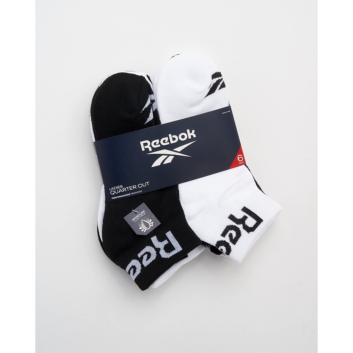 Reebok Women's Comfort Cushioned Athletic Quarter Cut Socks (6 Pack), Size 4-10, BlackWhite