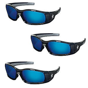 Crews Swagger SR118B Safety Glasses, 3 Pair (Blue Mirror Lens/Black Frame)