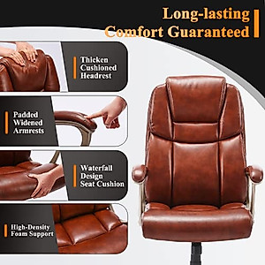 NeuType Executive Office Chair High Back Home Office Desk Chairs with Wheels PU Leather Ergonomic Computer Chair with Lumbar Support Adjustable Height & Swivel Big and Tall Office Chair - Brown