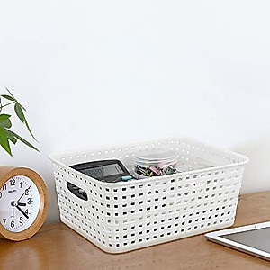 Saedy 6 Packs Plastic Weave Pantry Storage Baskets Bin, 10.03" x 7.59" x 4.09", White
