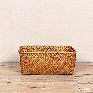 1pc Vegetable Supplies Bedroom Braided Seagrass Stationery Tray Clothes, Shelves Organizer Container and Natural Seaweed Retro Empty Lids Bread Xcm Pantry Handwoven Use