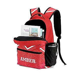 Cheer Cheerleader Red Backpack with Name Text Custom Laptop Bag for Work Travel Office