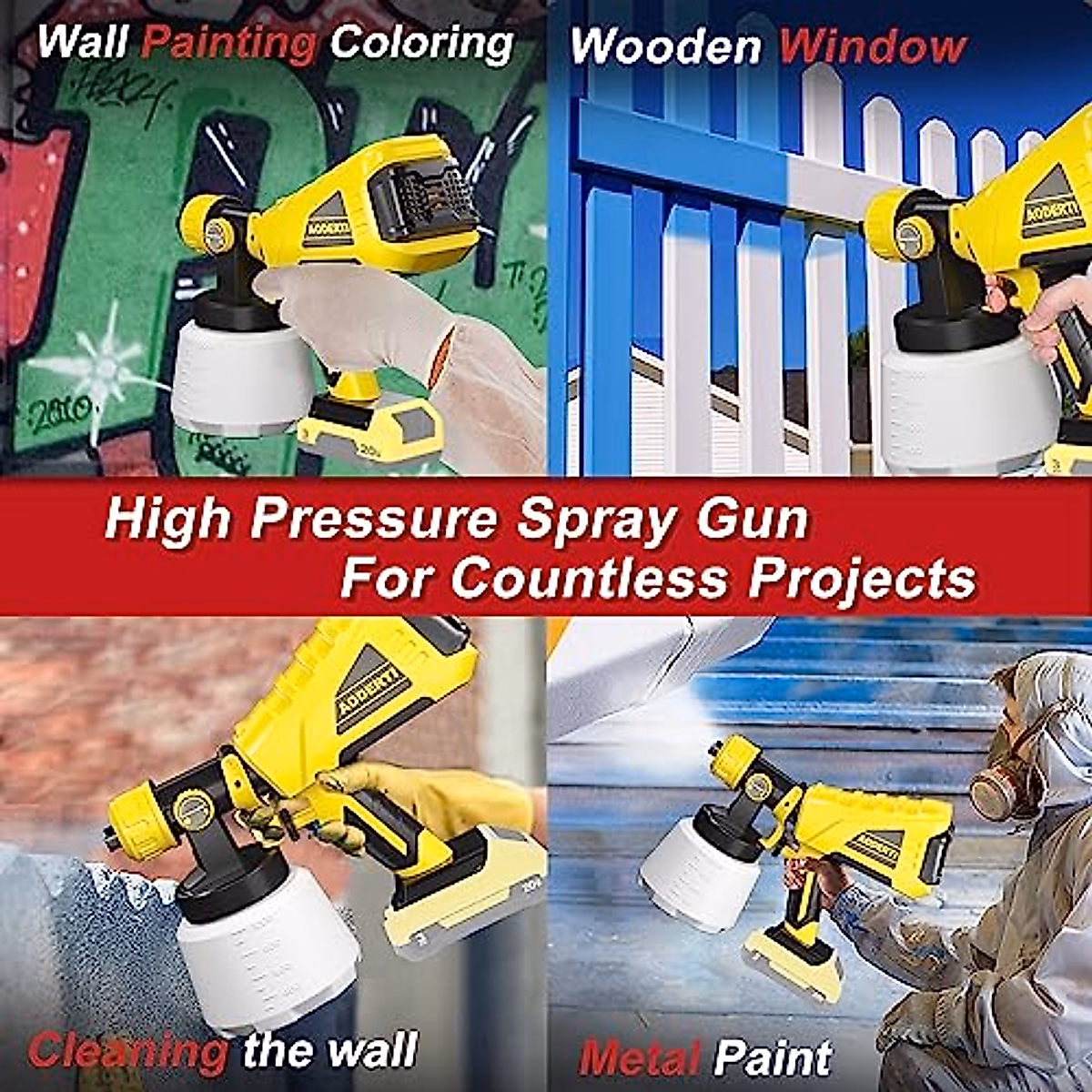 Cordless Paint Sprayer for DEWALT 20V Max Battery, HVLP Electric Tools Spray Paint Gun, Paint Sprayers for Home Interior and Exterior/Furniture/Cabinets/Walls/Fence/Ceiling (Battery NOT Included)