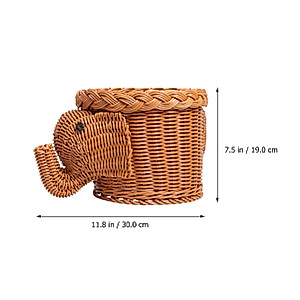 Cabilock Rattan Storage Basket Woven Wicker Organizer Cute Elephant Shape Vegetable Food Snack Basket Decorative Bin Gift Art Home Decor Light Brown