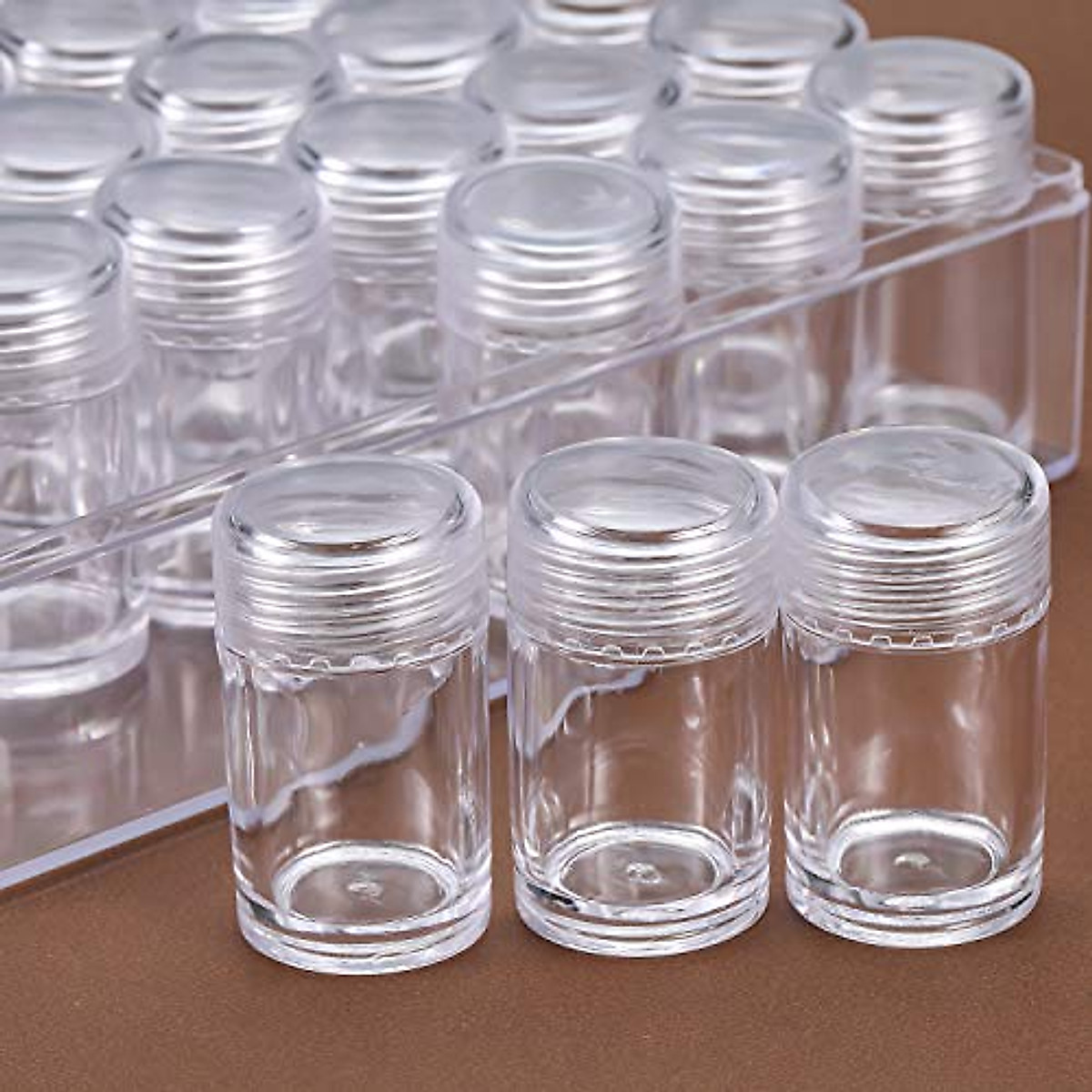 Blulu Clear Plastic Bead Storage Containers Set with 30 Pieces Storage Jars Diamond Painting Accessory Box Transparent Bottles with Lid for DIY Diamond, Nail and Other Small Items (1.85 x 1 Inch)