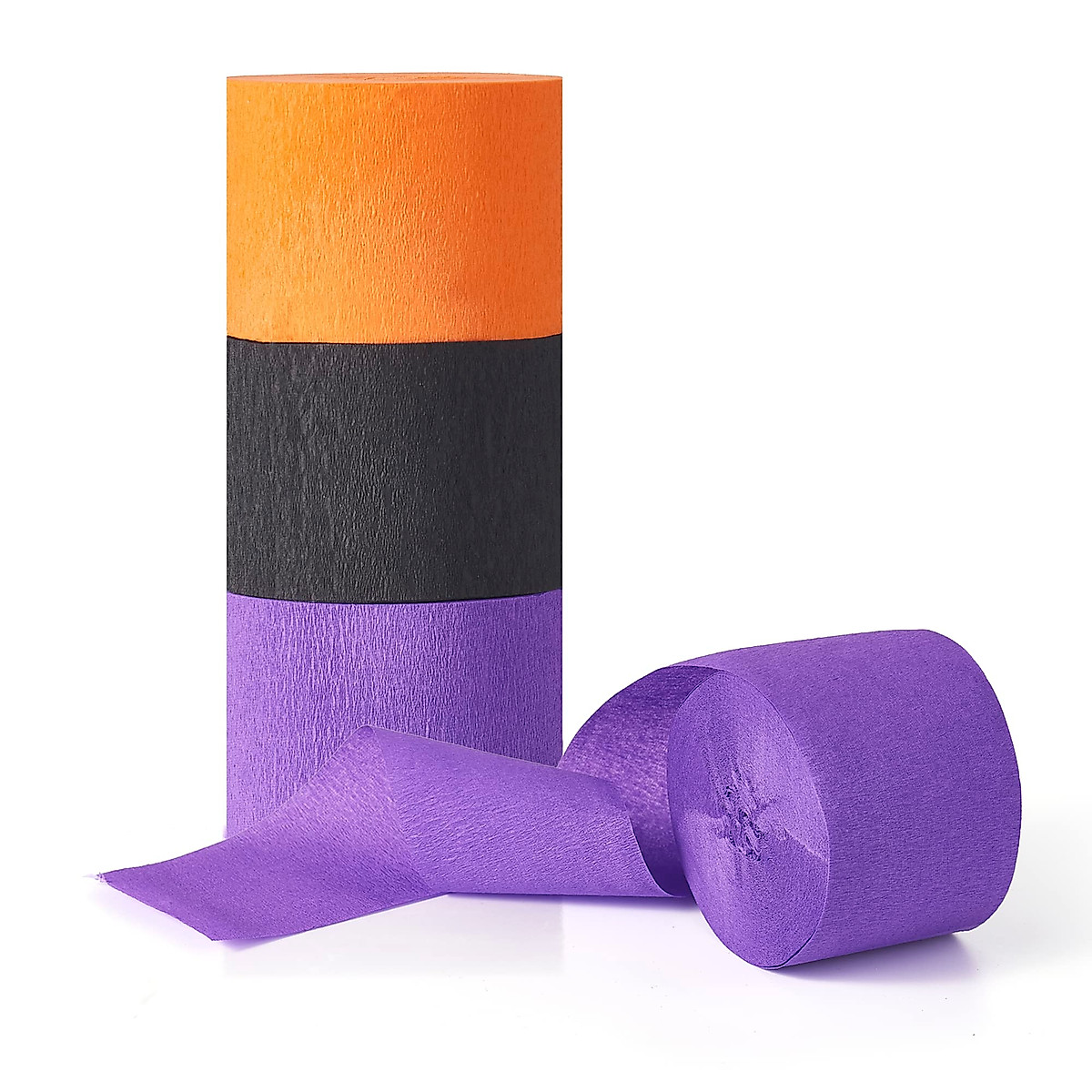 Black Orange Purple Streamers, 3 Rolls Party Decoration Crepe Paper Kit, Halloween Streamer Hanging Garland for Theme Party Backdrops Decoration (Black, Purple, Orange)
