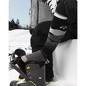 OutdoorMaster Ski Socks, 2-Pair Pack Skiing and Snowboarding Thermal Socks for Men with Non-Slip Cuff Design, Geometric Patterns - Black, Large