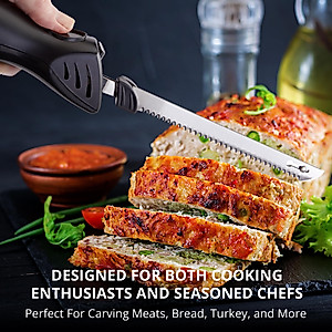 ELITRA HOME Professional Grade Electric Knife | Easy Slice Electric Kitchen Knife For Carving Meats, Bread, Turkey, and More | Stainless Steel Serrated Blade, Carving Fork, and Storage Case