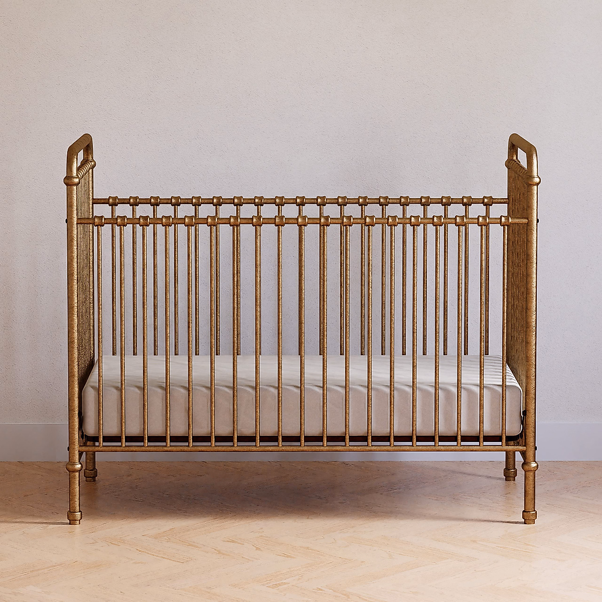 NAMESAKE Abigail 3-in-1 Convertible Baby Crib (Gold) - GREENGUARD Gold Certified - Convertible Crib to Toddler Bed and Daybed - Baby Bed w/ 4 Adjustable Heights - Vintage Baby Crib Convertible