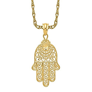 14K Yellow Gold Hand of God Necklace Judaica Religious Pendant Israel Charm 29mm x 14mm Only