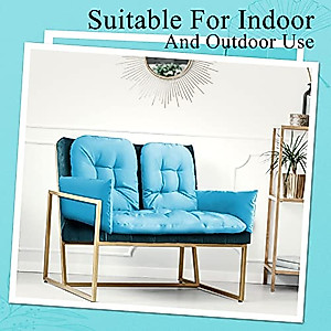 5 Pieces Wicker Patio Cushion Sets Include 1 Loveseat 2 U-Shape 2 Matching Chair Cushions Indoor Outdoor Tufted Settee Bench Cushions Replacement Loveseat Cushions for Outdoor Furniture (Light Blue)