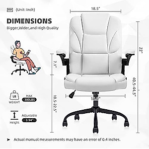 SEATZONE Home Office Desk Chair, High Back Ergonomic Managerial Executive Chairs, Swivel Adjustable Computer Chair, Headrest and Lumbar Support Desk Chairs with Wheels and Armrest, White