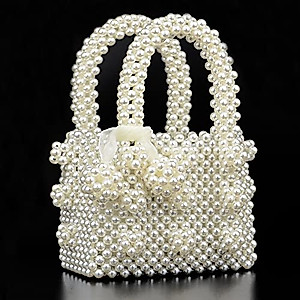 Miuco Womens Beaded Handbags Handmade Weave Crystal Pearl Mini Bags Wedding clutch
