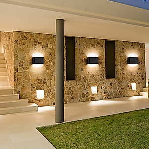 CHENBAI 12W Modern Black Hallway Wall Light IP65 Aluminum Waterproof Wall Lamp Modern Slim COB Exterior Up/Down Wall Mounted Square Light for Outdoor Home Garden Decorate Warm Light