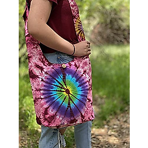 Tie Dye Crossbody Shoulder Hippie Boho Handbag Purse in Pink Large
