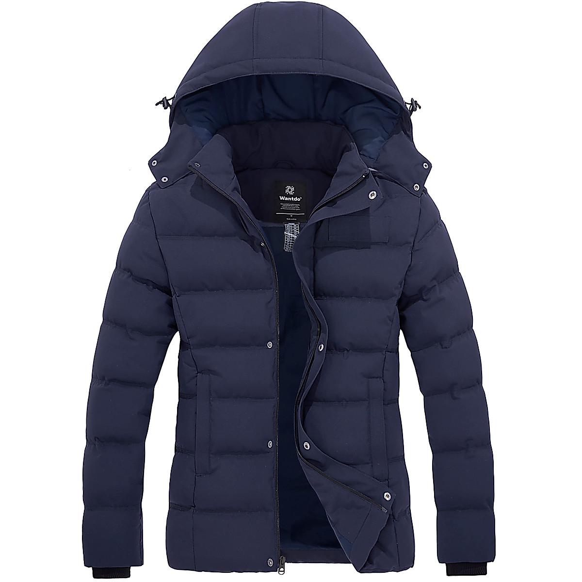 wantdo Women's Windproof Puffer Jackets Hooded Winter Coat Parka Jackets Navy XL