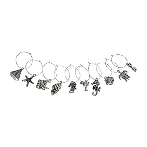 Palm City Products 10 Piece Beach Themed Wine Charm Set - Nautical Stemmed Wine Glass Charms