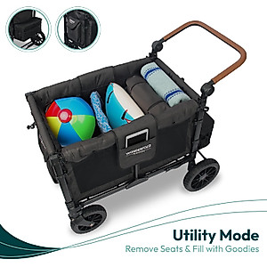 WONDERFOLD W4 Luxe Stroller Wagon (4 Seater) - Collapsible Wagon Stroller with Seats with Magnetic Buckle 5-Point Harnesses & Sun Canopy, Elite Black Camo