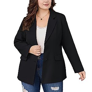 Hanna Nikole Fall Blazer for Women 2023 Lightweight Jacket Suits Open Front Lapel Long Sleeve Blazer Black 22 Plus