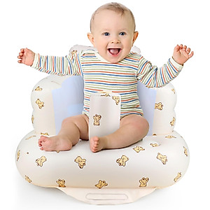 Baby Inflatable Seat for Babies 3-36 Months, Built in Air Pump Infant Back Support Sofa, Infant Support Seat Toddler Chair for Sitting Up, Baby Shower Chair Floor Seater Gifts (Baby Bear)