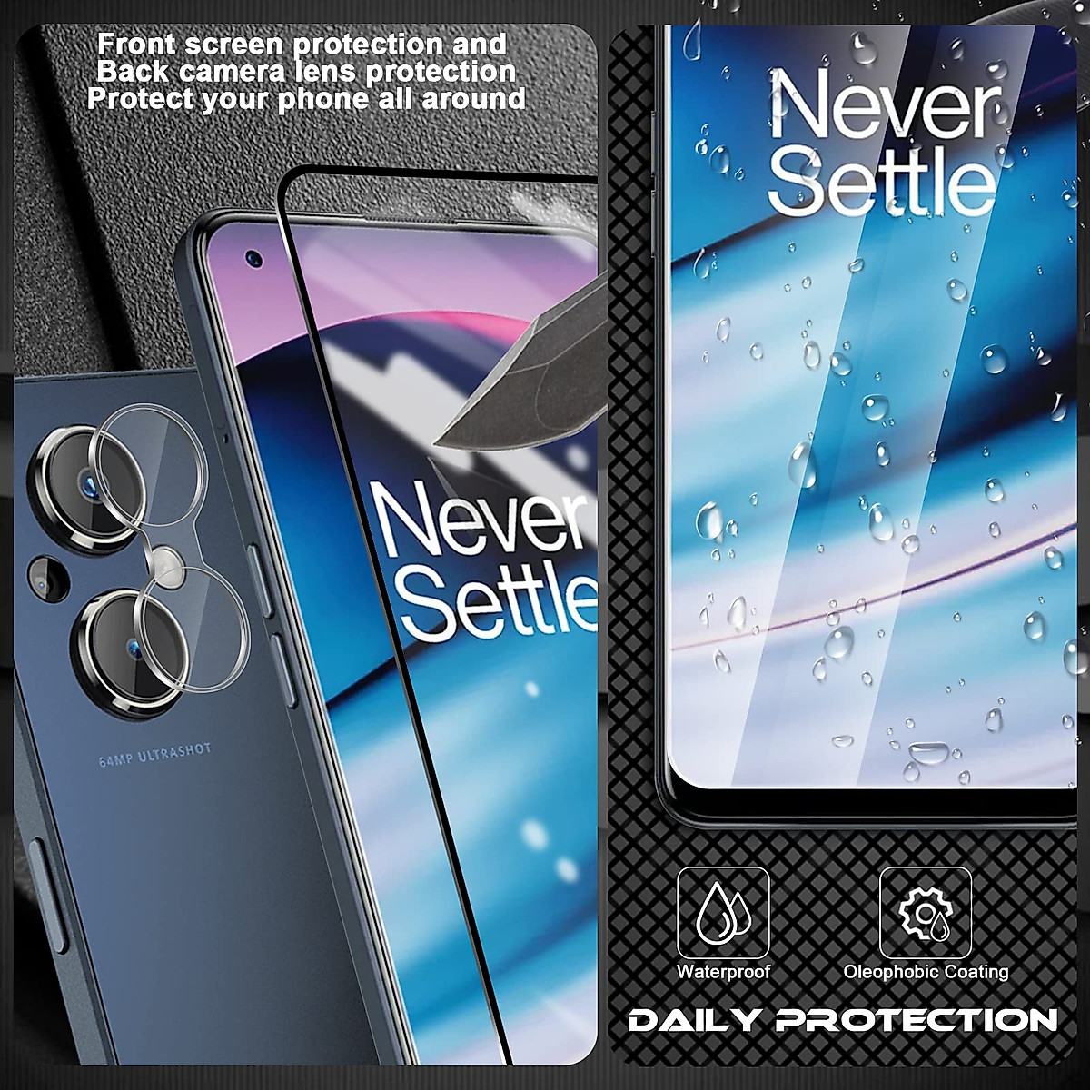 Orzero (2+2) Compatible for OnePlus Nord N20 5G, 2 Pack Screen Protector + 2 Pack Camera Lens Protector, Full Adhesive High Definition Bubble Free Anti-Scratch