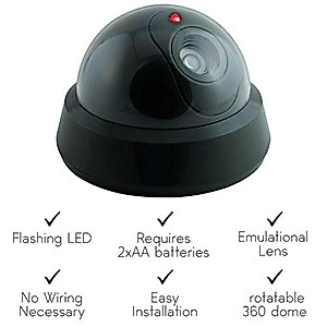 Dummy Security Camera Fake Camera Outdoors Dummy Dome Wireless Surveillance System Motion Light Realistic Look with Flashing Red LED Light 4 Pack