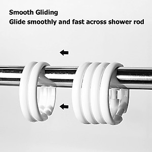 White Shower Curtain Hooks Rings, 12pcs Plastic Rust Proof Shower Curtain Hooks, Round Curtain O Rings Hook Hanger for Bathroom Shower Window Rod