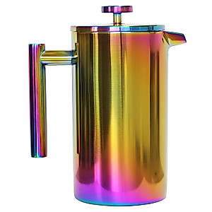 MAGICAFÉ French Press Coffee Maker – Stainless Steel Coffee Maker Double Walled French Press Rainbow 34oz/1L
