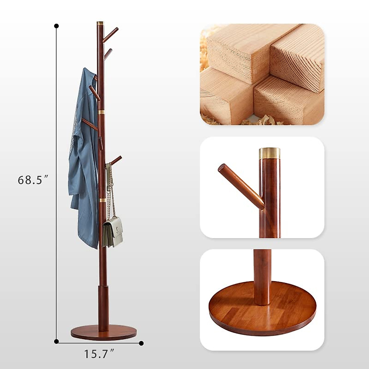Frestanding Coat Rack with 8 Hooks for Coats and Bags - Sturdy and Easy to Assemble Coat Tree for Entryway, Hallway, Bedroom, and Office