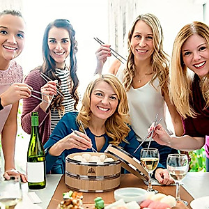 CrownSpire - bamboo steamer 10 inch - bamboo steamer basket - for vegetables + sea food + dumpling cutter + Stainless Steel chopsticks - adapter ring - reusable silicone liners - rolling pin