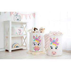 KAZULO Unicorn Hamper Set, Large Round Unicorn Laundry Baskets, kids Hampers laundry Girls, Girls Storage Box Unicorn, Child Laundry Set, Kids Basket (Watermelon Unicorn Bundle)