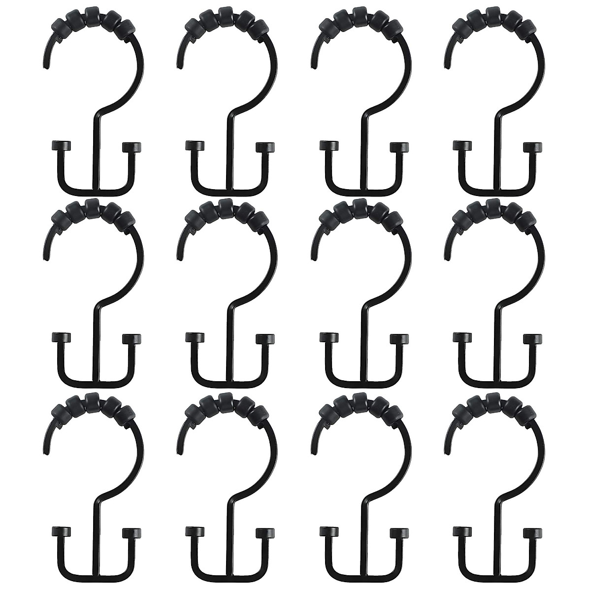Utopia Alley Shower Hooks - Double Shower Curtain Rings for Bathroom - Rust Resistant Shower Curtain Hooks for Shower Curtain or Liner - Flat Double Shower Curtain Hooks - Set of 12, Matte Black