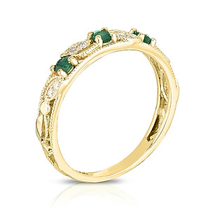 Noray Designs 14K Yellow Gold Emerald & Diamond (0.06 Ct, G-H, SI2-I1 Clarity) Stackable Ring