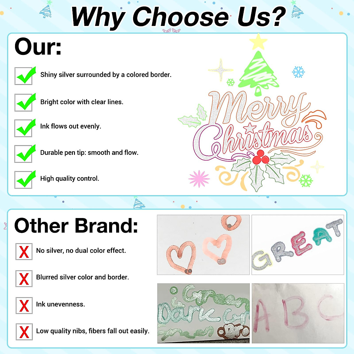 AKARUED Outline Shimmer Markers Set: Self Outline Metallic Marker Glitter Pens Set, 12 Colors Double Line Pens Fancy Markers for Kids Ages 8-12 Christmas, Birthday, Greeting Card Making