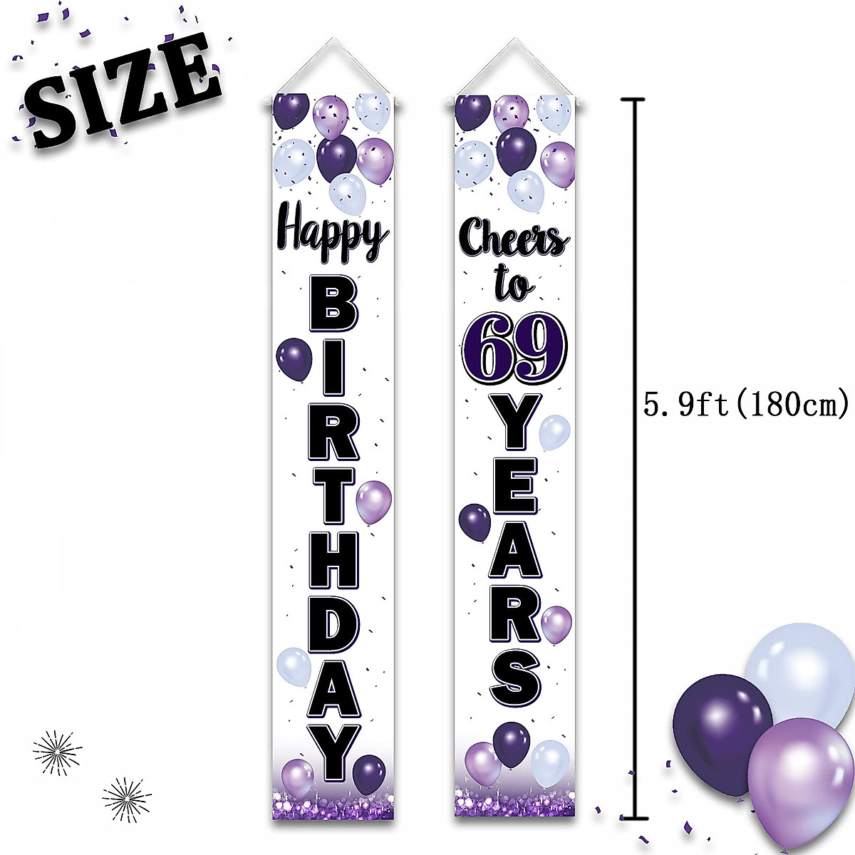 LASKYER Happy 69th Birthday Purple Door Banner - Cheers to 69 Years Old Birthday Front Door Porch Sign Backdrop,69th Birthday Party Decorations.