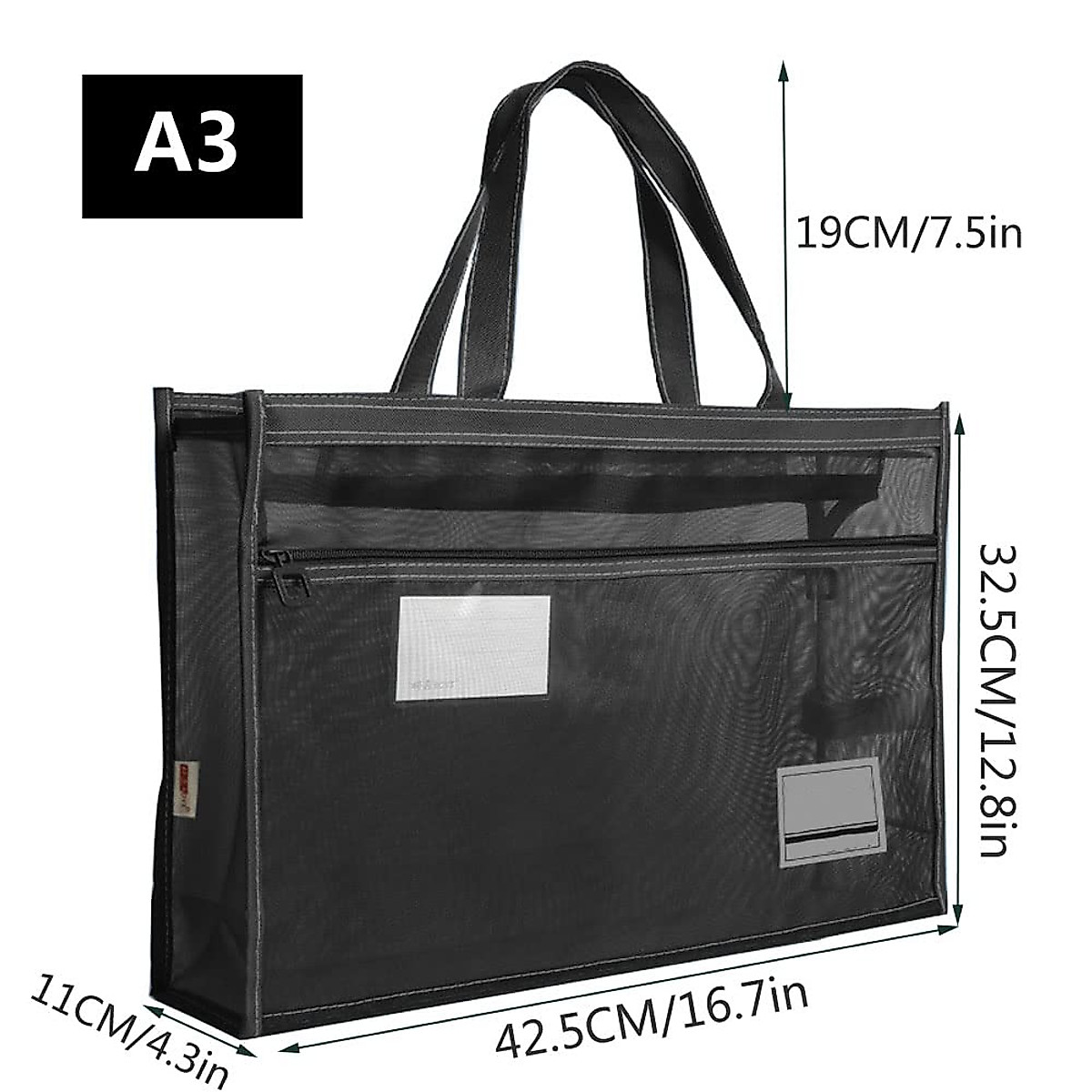 A3 Mesh Art Portfolio Bag with Handle and Zipper Holder for Artwork Portable Large Capacity Clear Art Storage Tote Bag Organizer Transparent Bag for Large Posters Painting Teaching Material Art Work