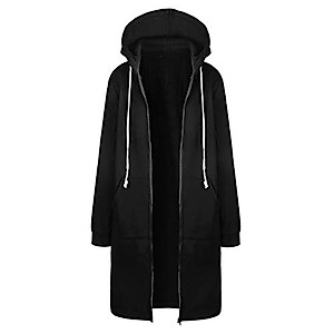 Zip Up Hoodies Women's Casual Long Tunic Sweatshirt Fall Winter Windproof Drawstring Hooded Jacket Outerwear with Pockets