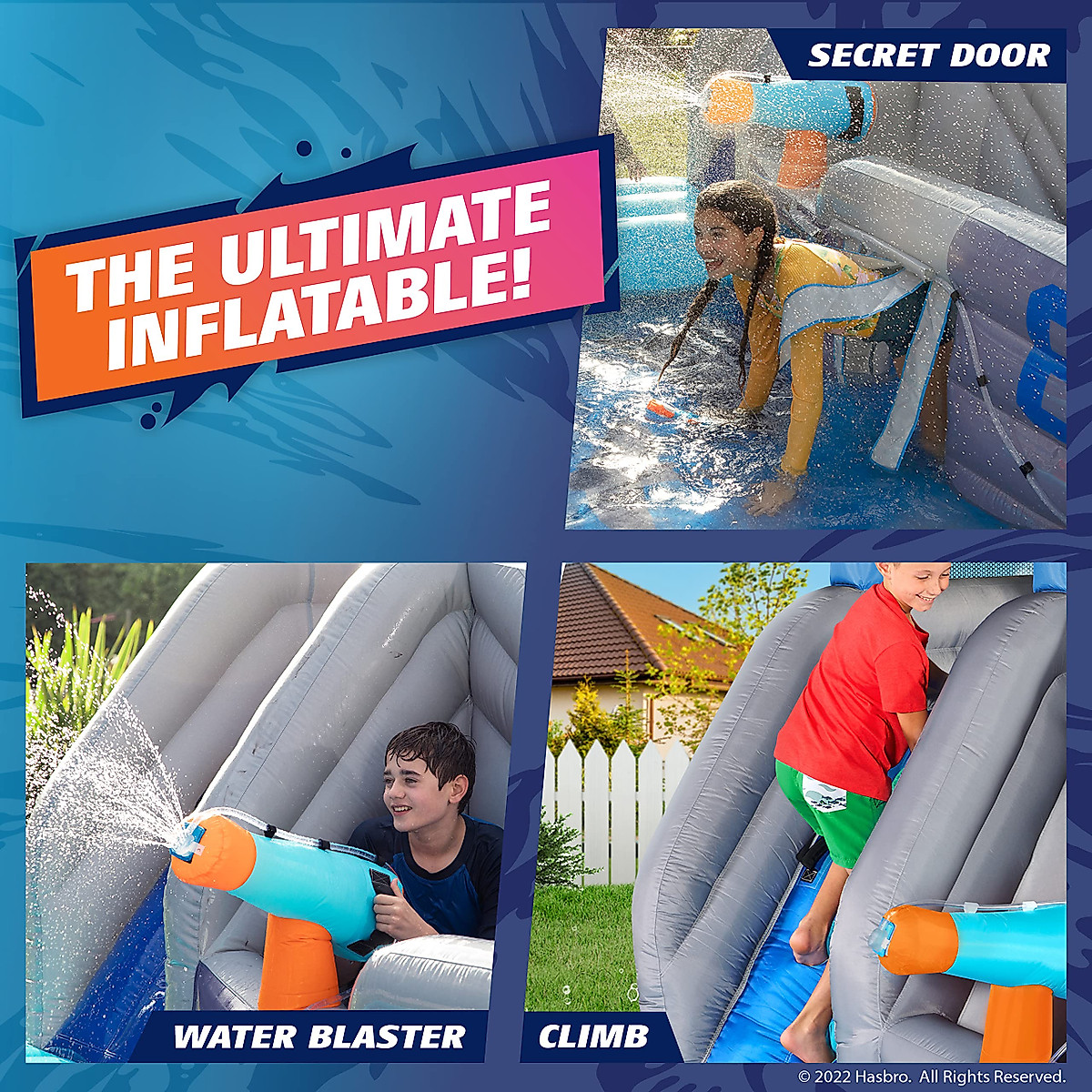 Hasbro Super Soaker Mega Battle Carrier Bounce House – Inflatable Pool Aircraft Carrier Water Park for Epic Summer Water Battles