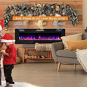 COSTWAY 60 Inches Ultra-thin Electric Fireplace, 750W/1500W Recessed & Wall Mounted Electric Fireplace with Remote Control, Timer, Log & Decorative Crystals, Adjustable Flame Color, Brightness, Speed 