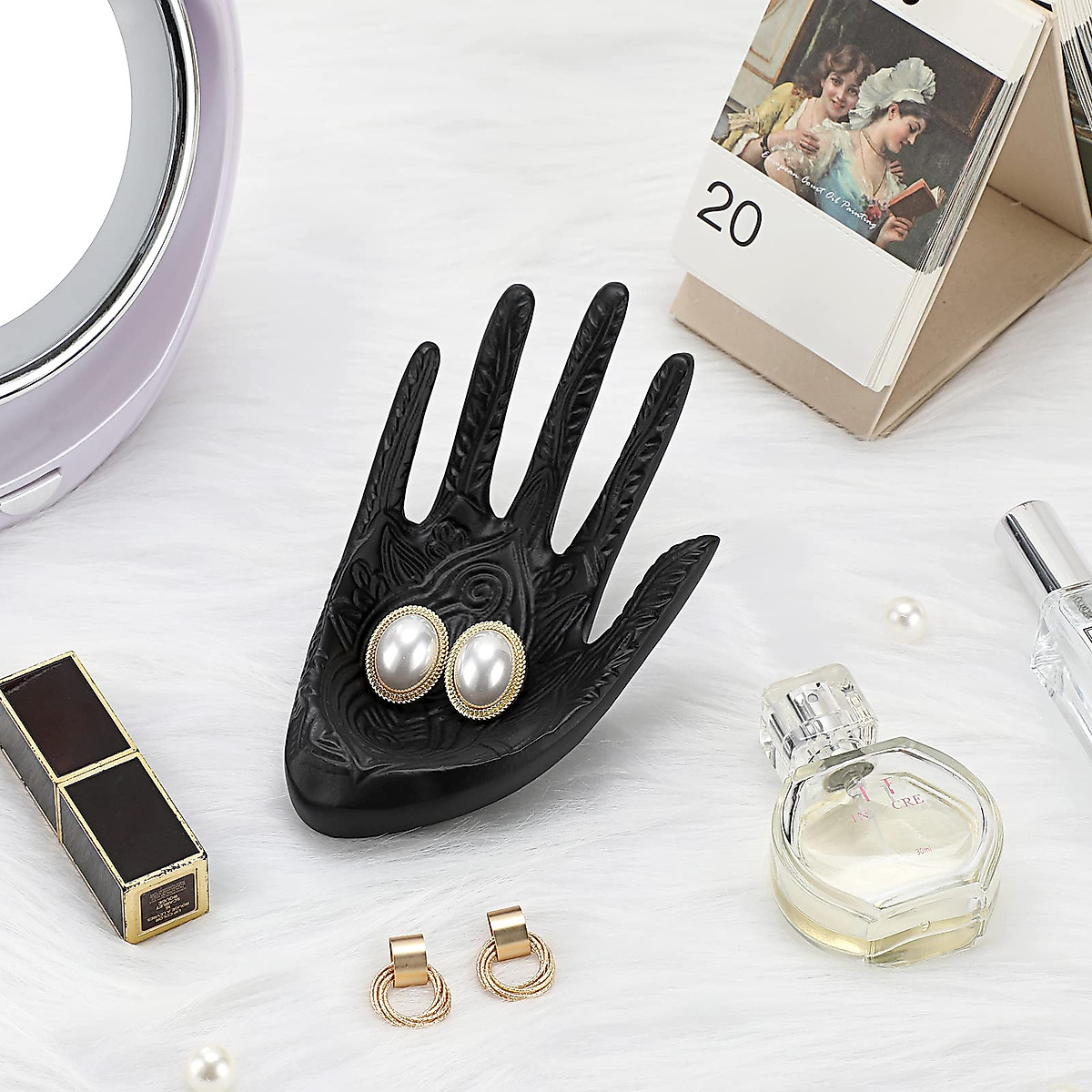 ELLDOO Buddha Hand Jewelry Tray Rings Holder Jewelry Display Hand jewelry Holder Trinket Dish Storage Decoration, Black