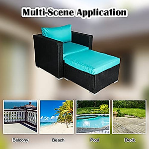 kinbor PE Wicker Lounge Chair with Ottoman, Cushioned Furniture Sofa for Outdoor Balcony Porch Deck Poolside