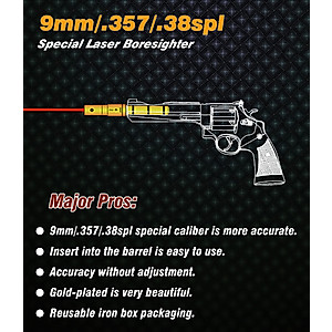BOOLIT EYE 9MM/.38SPL/.357MAG/.380ACP Special Laser Boresighter End Barrel Laser Bore Sight Accurately and Easy to Fit Revolvers Pistols Rifle and Air Guns (9MM/.38SPL/.357MAG)