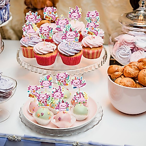 Wxiben Axolotl Birthday Cupcake Toppers - 36PCS Axolotl Birthday Decorations Cute Axolotl Party Cake Topper Decorations Supplies Axolotl Salamander Baby Shower Cupcake Toppers Decor for Kids Girls