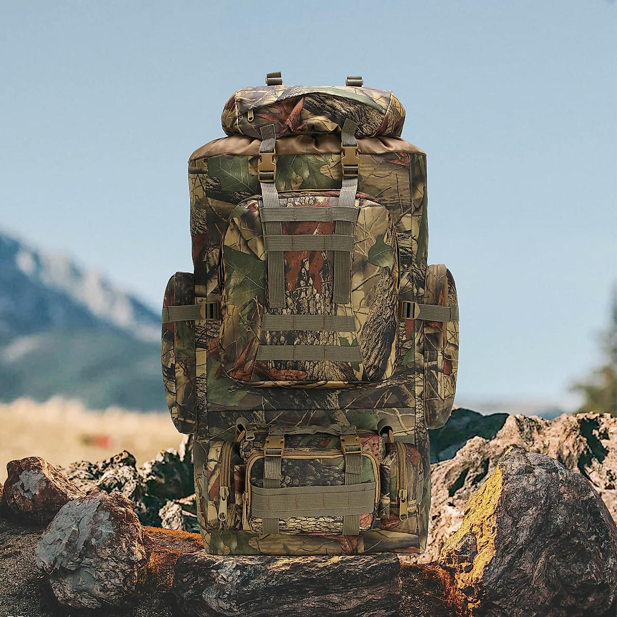 King'sGuard 100L Camping Hiking Backpack Molle Rucksack Military Camping Backpacking Daypack (MapleLeaf)