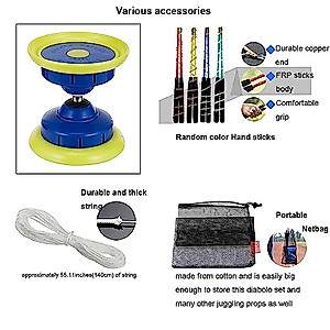 Erencook Chinese Yoyo Diabolo with Whistle Sound ,Triple Bearings Diabolo Chinese Yo-yos Juggling Toys Colorful Diabolo with Diablo Sticks, Diabolo String&Net Bag (Blue)