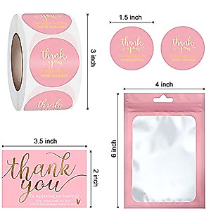 FAMALL 540 Pieces Thank You Stickers and Cards Set, 1.5 inch Thank You for Supporting My Small Business Adhesive Labels, Resealable Packaging Bag, Suitable for Envelopes, Gift Bags Packaging (Pink)