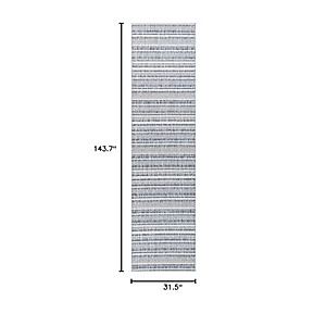 Hauteloom Emirgazi Hallway, Kitchen Patio Outdoor Runner Rug - Global - Blue, Gray - 2'7" x 12'