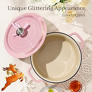 Roydx Enameled Cast Iron Dutch Oven Pot with Lid, 6 Quart Dutch Oven for Bread Baking–Dual Handles w/Silver Knob–Oven Safe up to 500° F or on Stovetop, Undoubtedly Gift-Worthy, Pink Dutch Oven