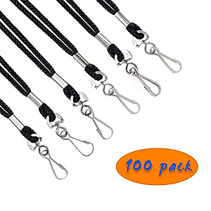 HOSL Black Lanyards 100 Pack Black Badge Lanyards Office Lanyard ID Card Lanyards Business Card Lanyards Students Lanyards Employee Lanyards Key Lanyards (Black)
